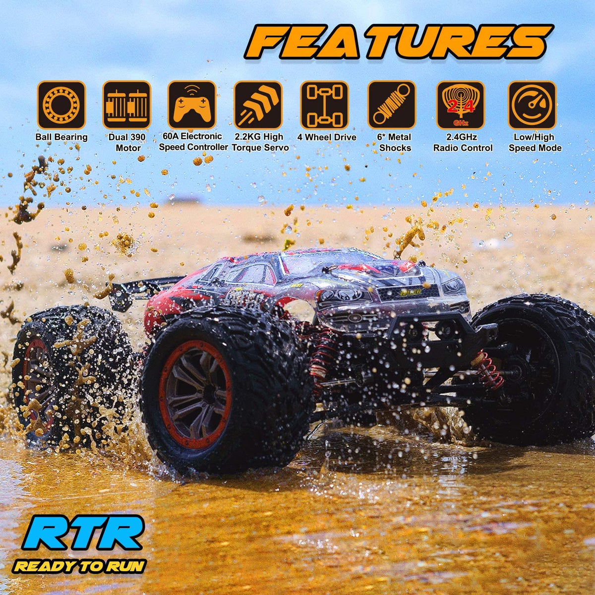 1:10 Scale RTR 4WD Off-Road 46km/h High Speed Remote Control Car-1600m ...